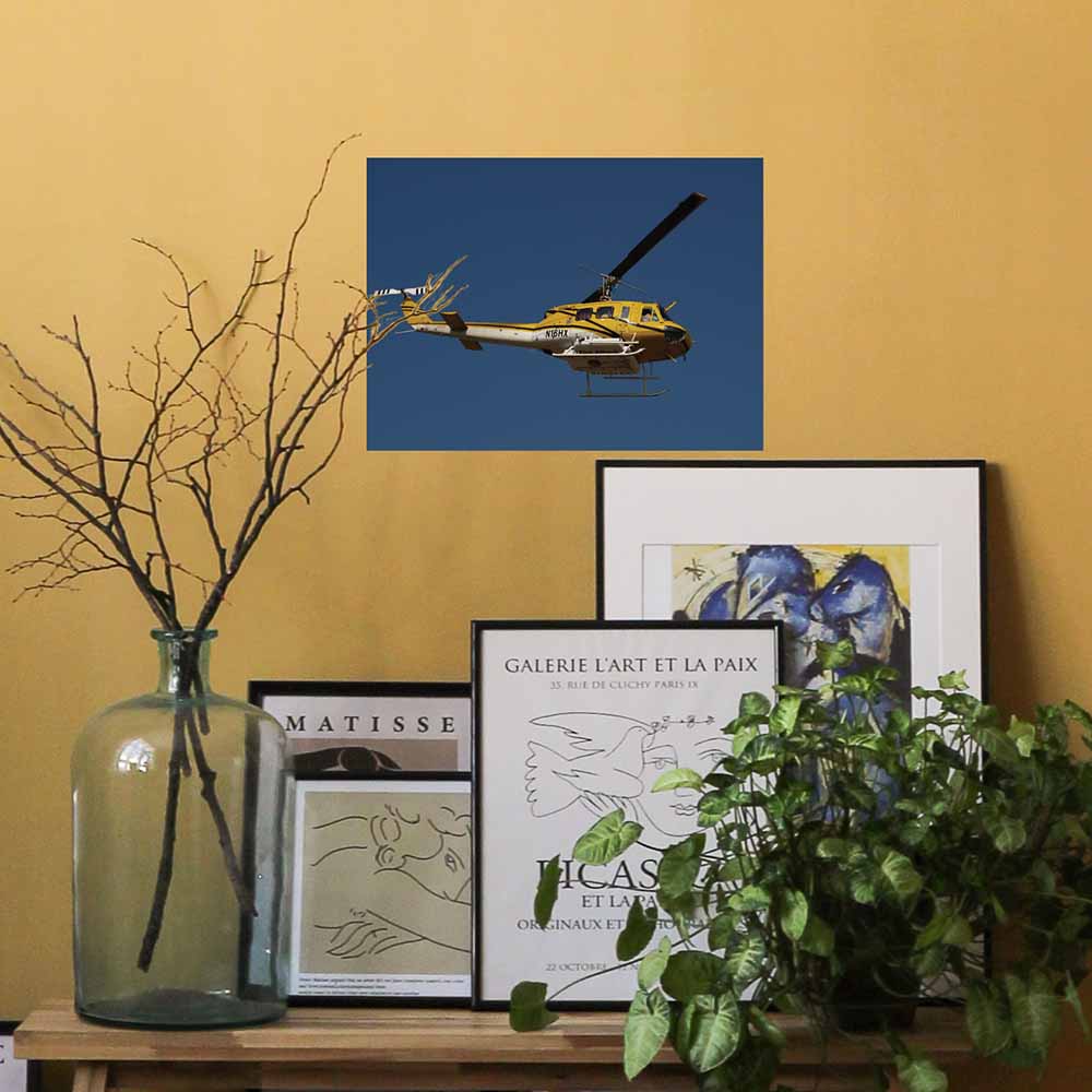 Chibi Photography Fire Attack Helicopter in Blue Sky Wall Decal | Wallhogs