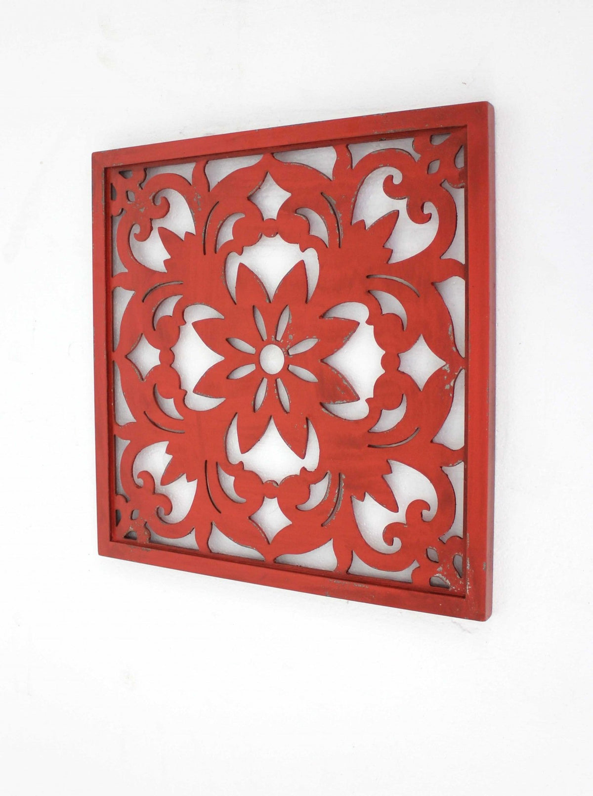 24" Red Vintage Floral Wood Wall Plaque | Wallhogs