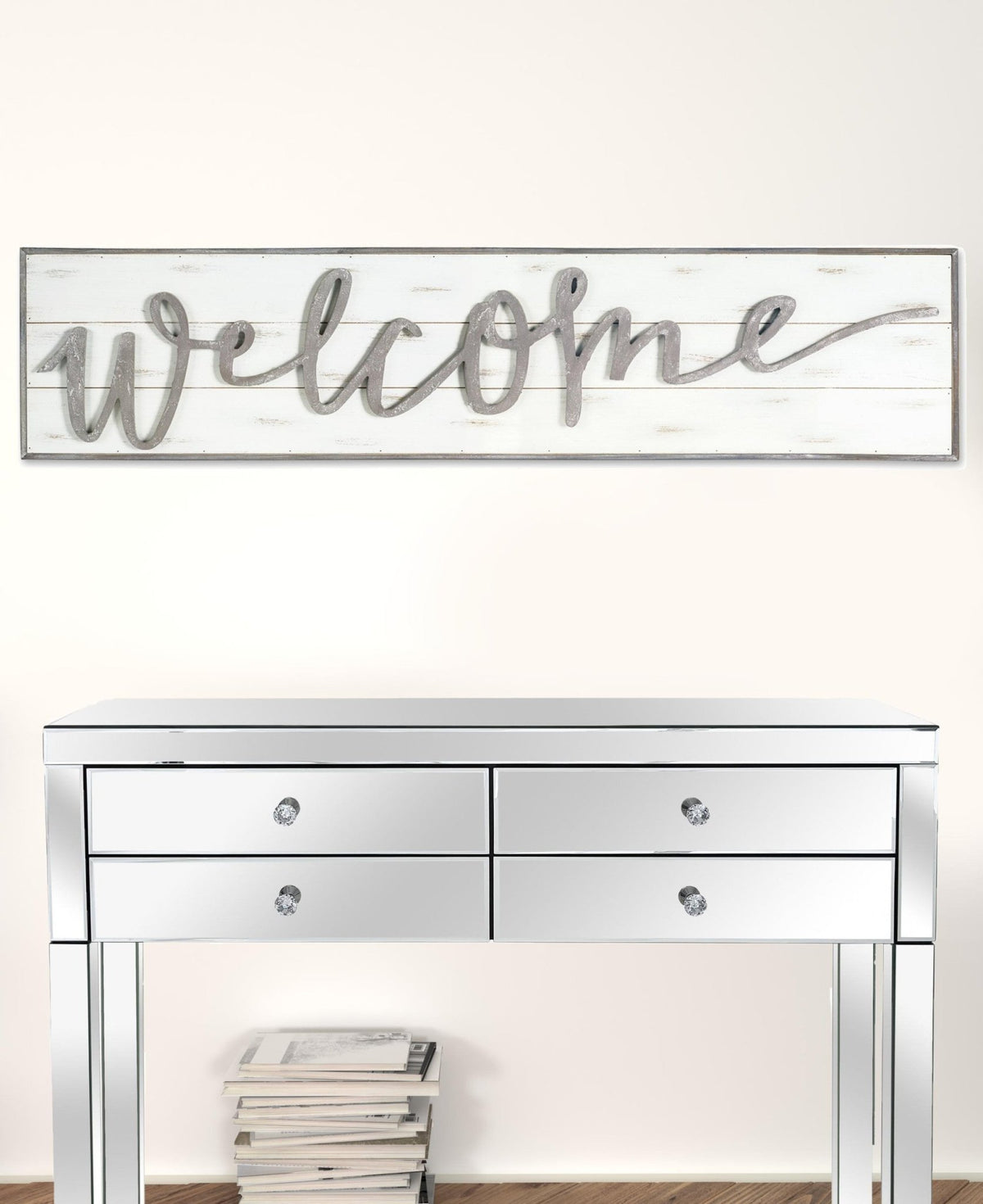 White Solid Wood "Welcome" Wall Decor | 11"x48" | Wallhogs